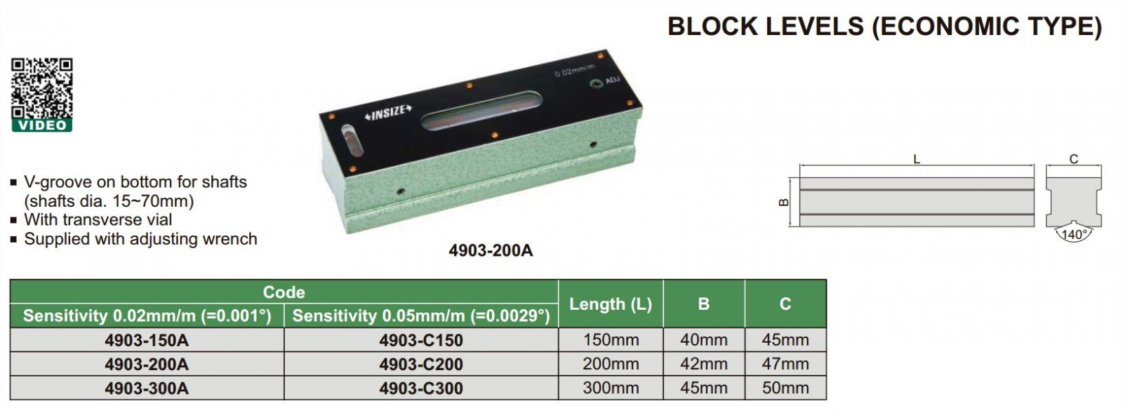 Thanh Nivo cân bằng máy Insize 4903-200A Dài 200mm Độ nhạy 0.02mm/m